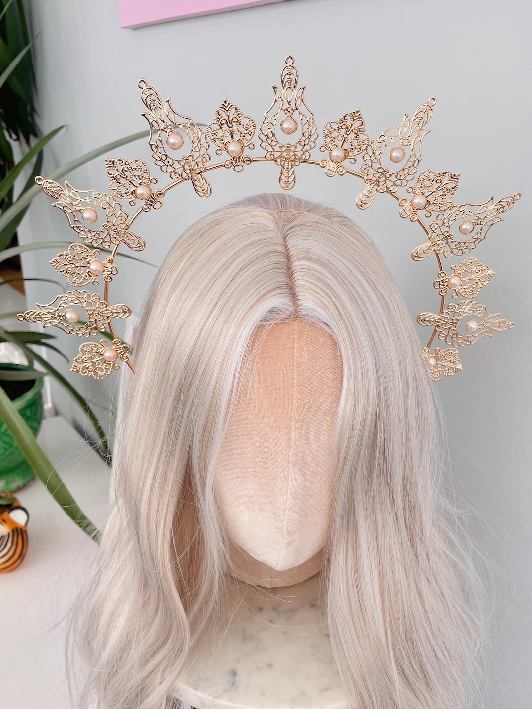 Gold Halo Ivory Pearl Layered Hair Band Headband Crown Piece Tiara ...