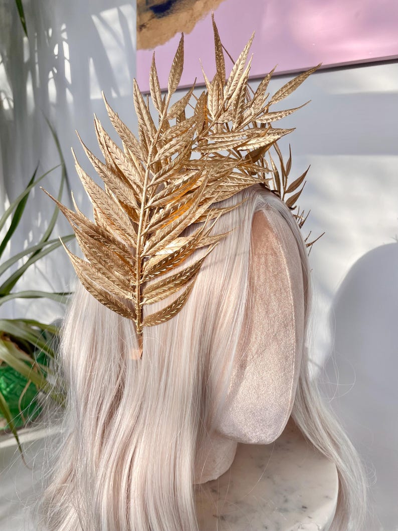 Gold Leaf Grecian Floating Fern Leaves Headband Hair Band Tiara ...