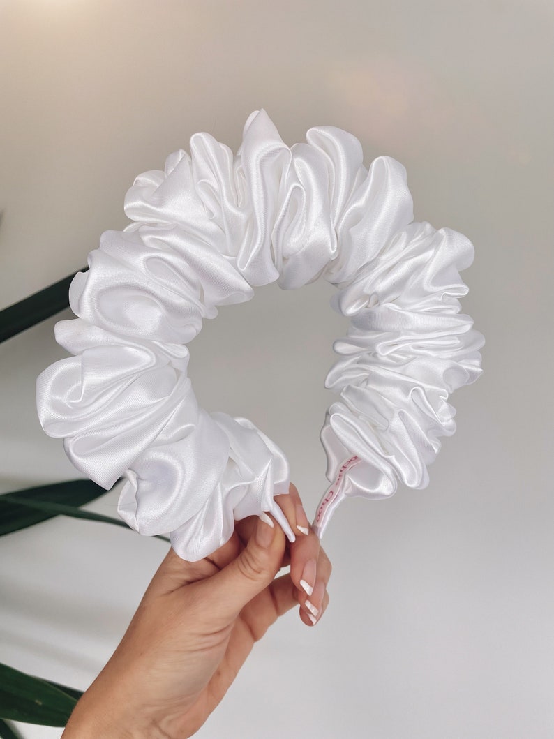 White Extra Large Ruffles Silk Satin Scrunchie Crown Thick - Etsy