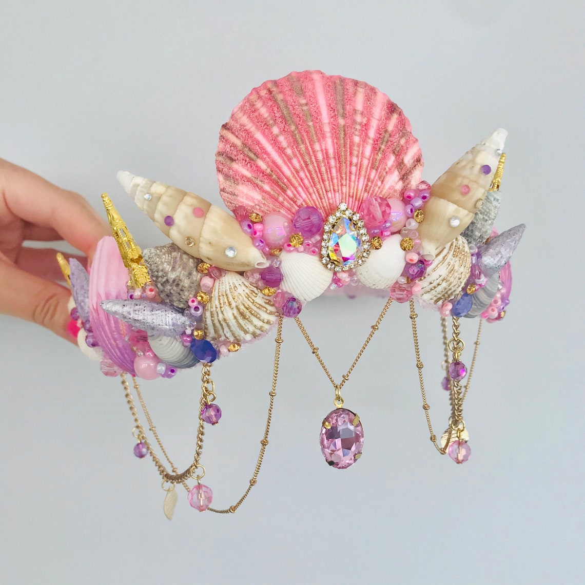 Bijoux Crystal Pink & Purple Sea Shell Mermaid Crown Hair Head Band - Etsy