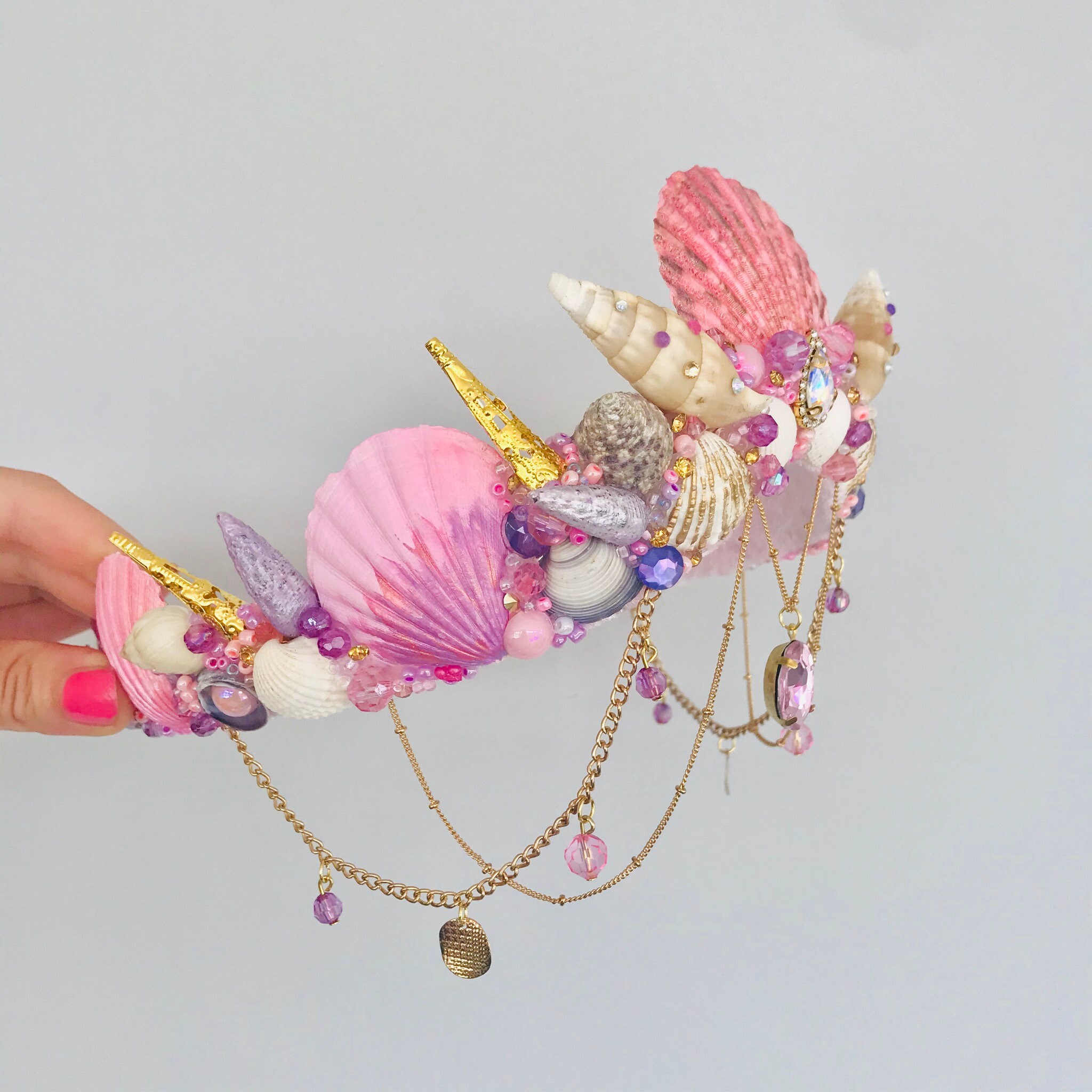 Bijoux Crystal Pink & Purple Sea Shell Mermaid Crown Hair Head Band - Etsy