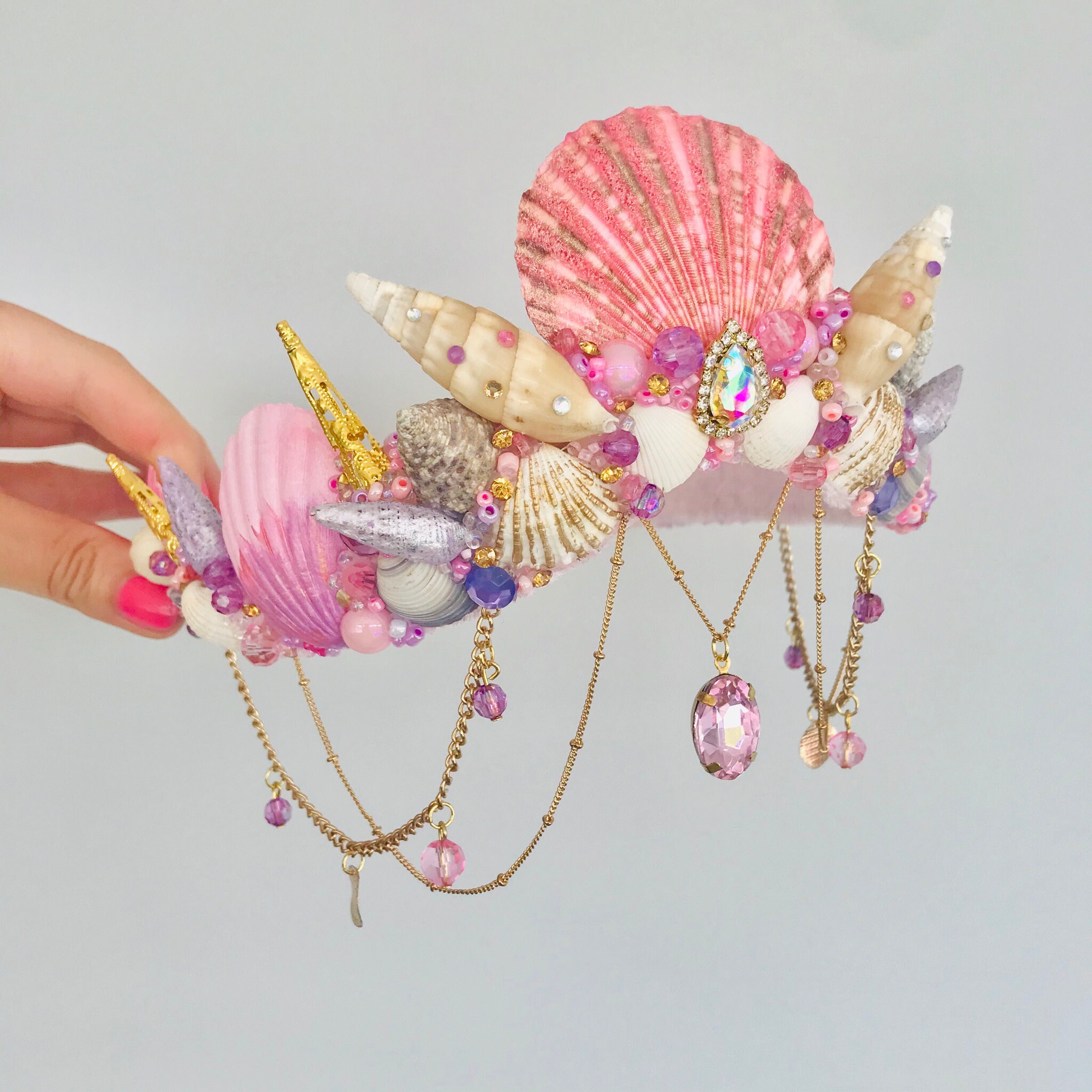 Bijoux Crystal Pink & Purple Sea Shell Mermaid Crown Hair Head Band - Etsy