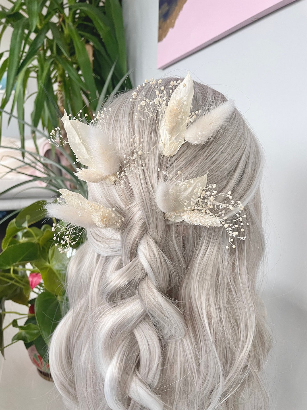 Ivory Cream Gypsophila Leaf Leaves Bunny Tails Hair Clips Grips Slides ...