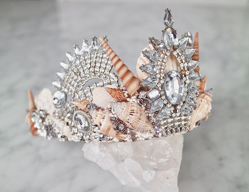 Arna Silver Crystal Natural Sea Shell Mermaid Crown Hair Head Band - Etsy