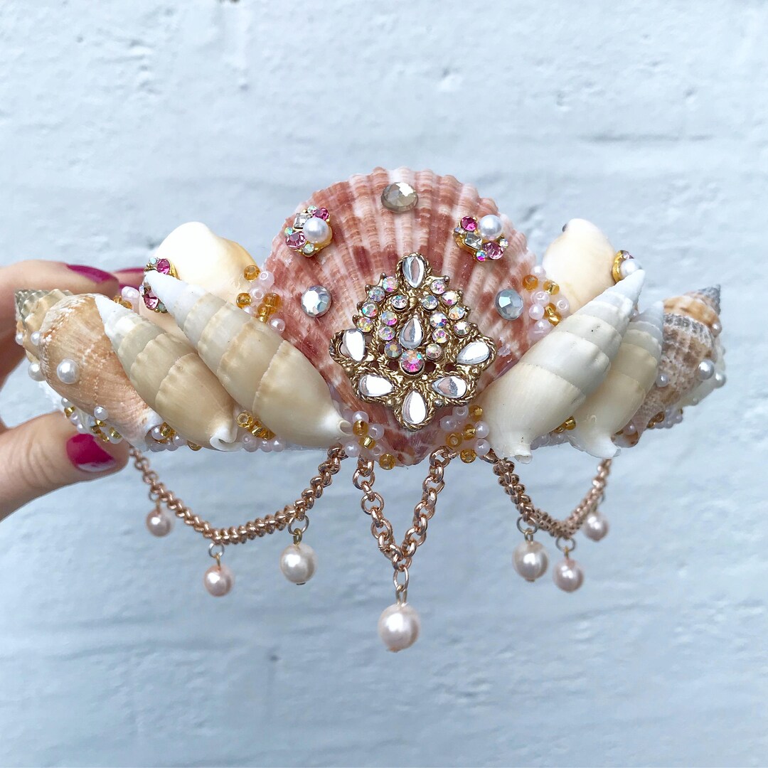Rose Gold Diamond Pearl Sea Shell Mermaid Crown Hair Head Band - Etsy