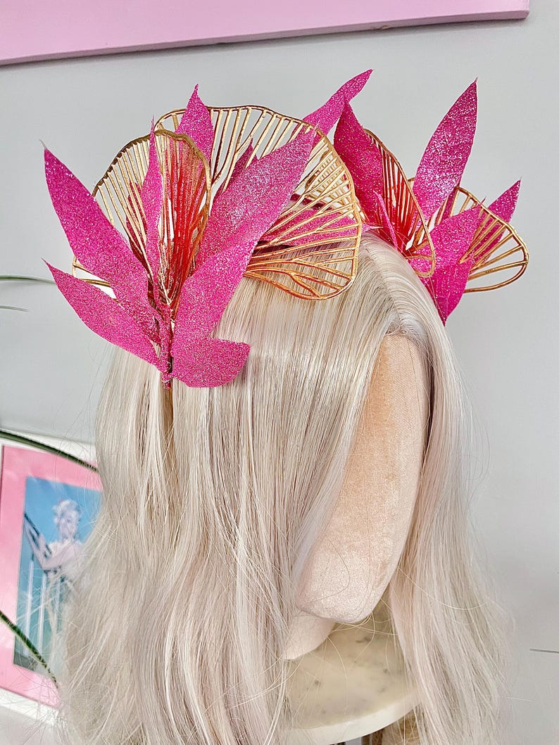 Pink Gold Leaf Grecian Floating Leaves Headband Hair Band Tiara ...