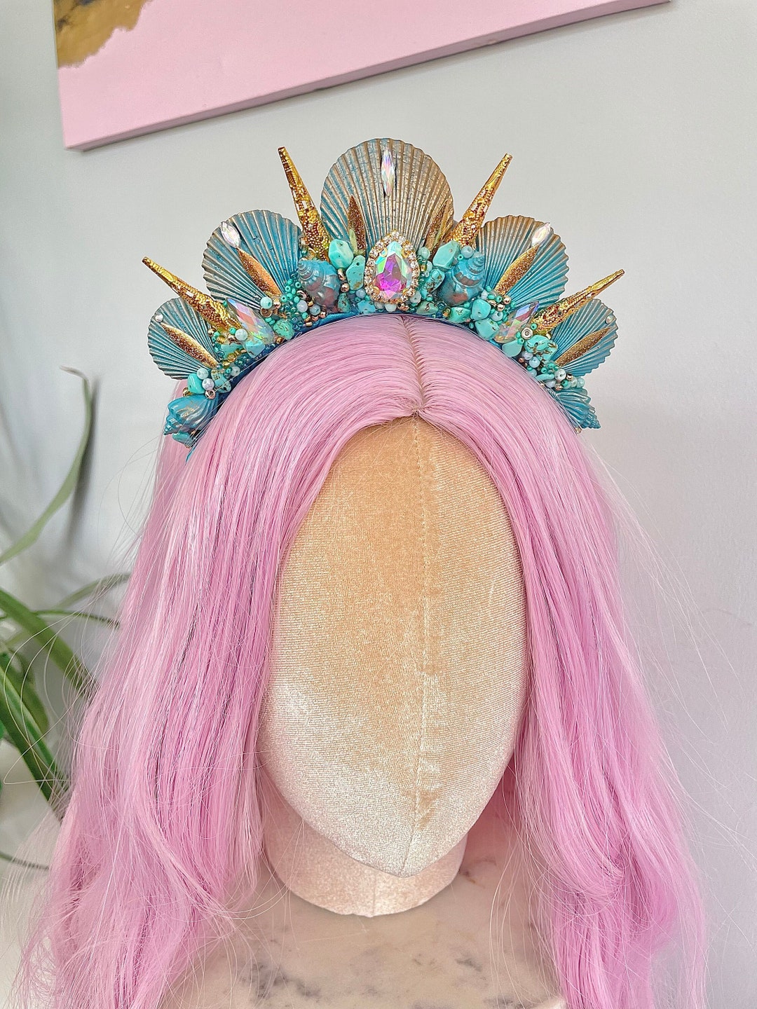 Turquoise Green Gold Crystal Mermaid Crown Sea Shell Hair Band Headband ...