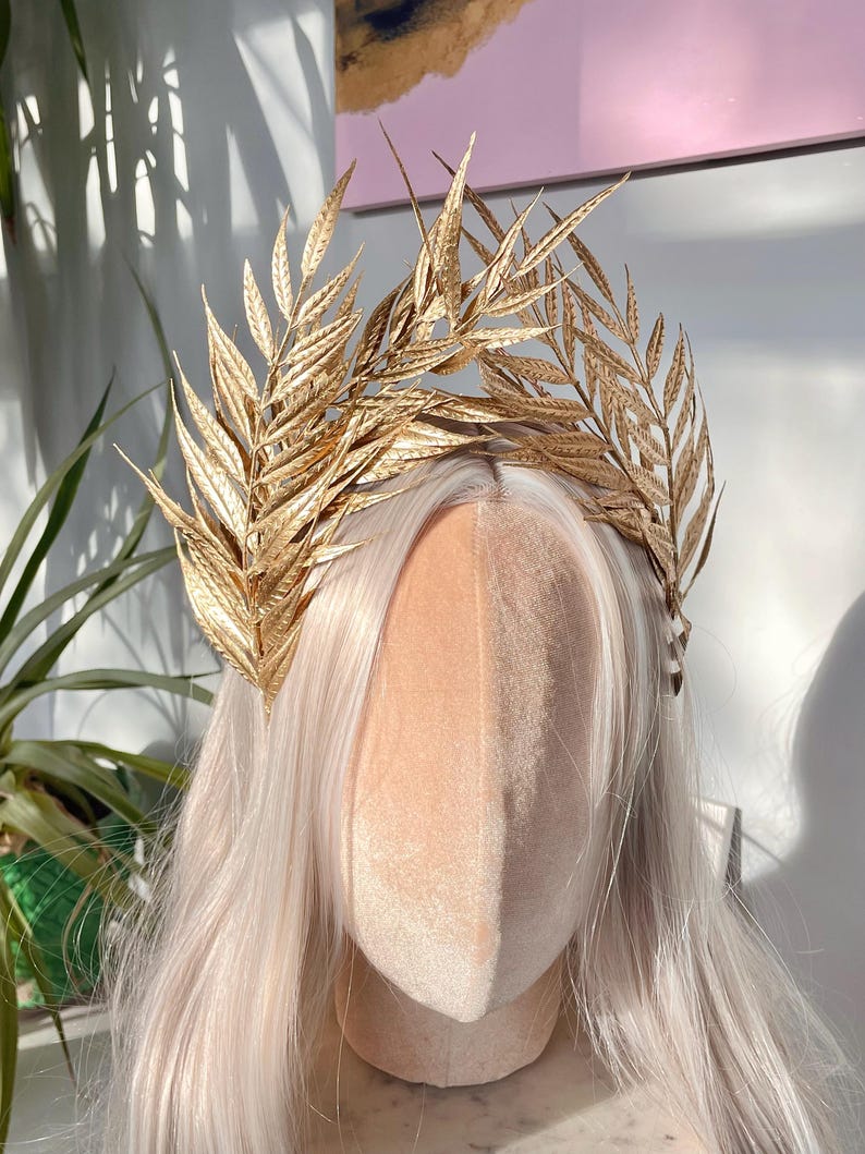 Gold Leaf Grecian Floating Fern Leaves Headband Hair Band Tiara ...
