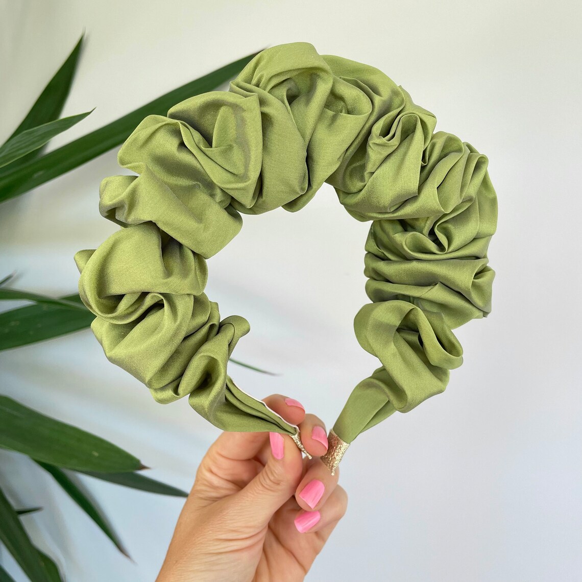 Green Taffeta Silk Satin Scrunchie Crown Hair Band Headband - Etsy