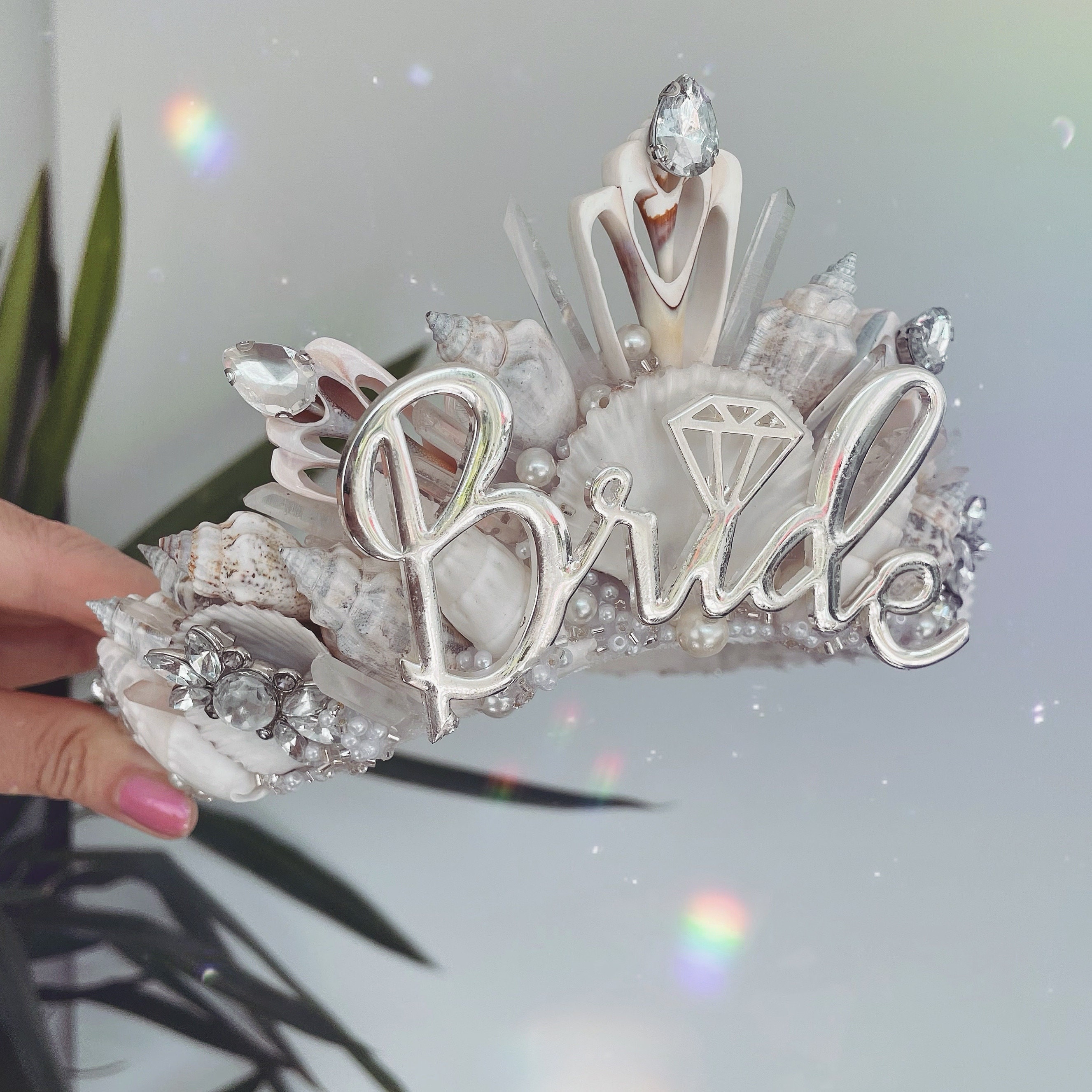 Bride to Be Hen Party White Cream Quartz Sea Shell Mermaid Crown Hair ...