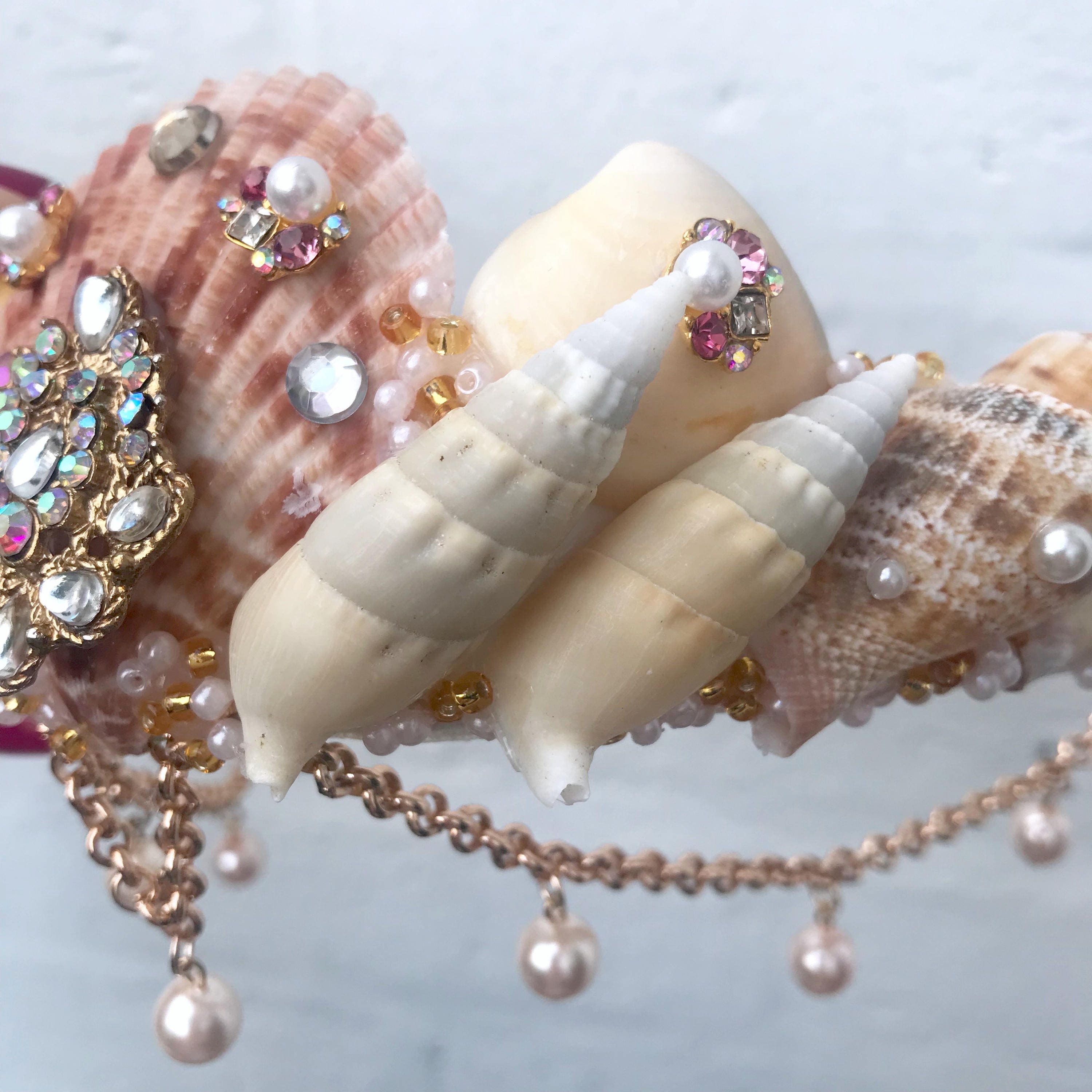 Rose Gold Diamond Pearl Sea Shell Mermaid Crown Hair Head Band - Etsy