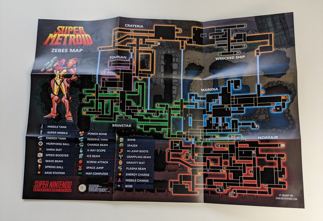 Super Metroid - Super Nintendo - Poster/map (FOLDED) - Etsy