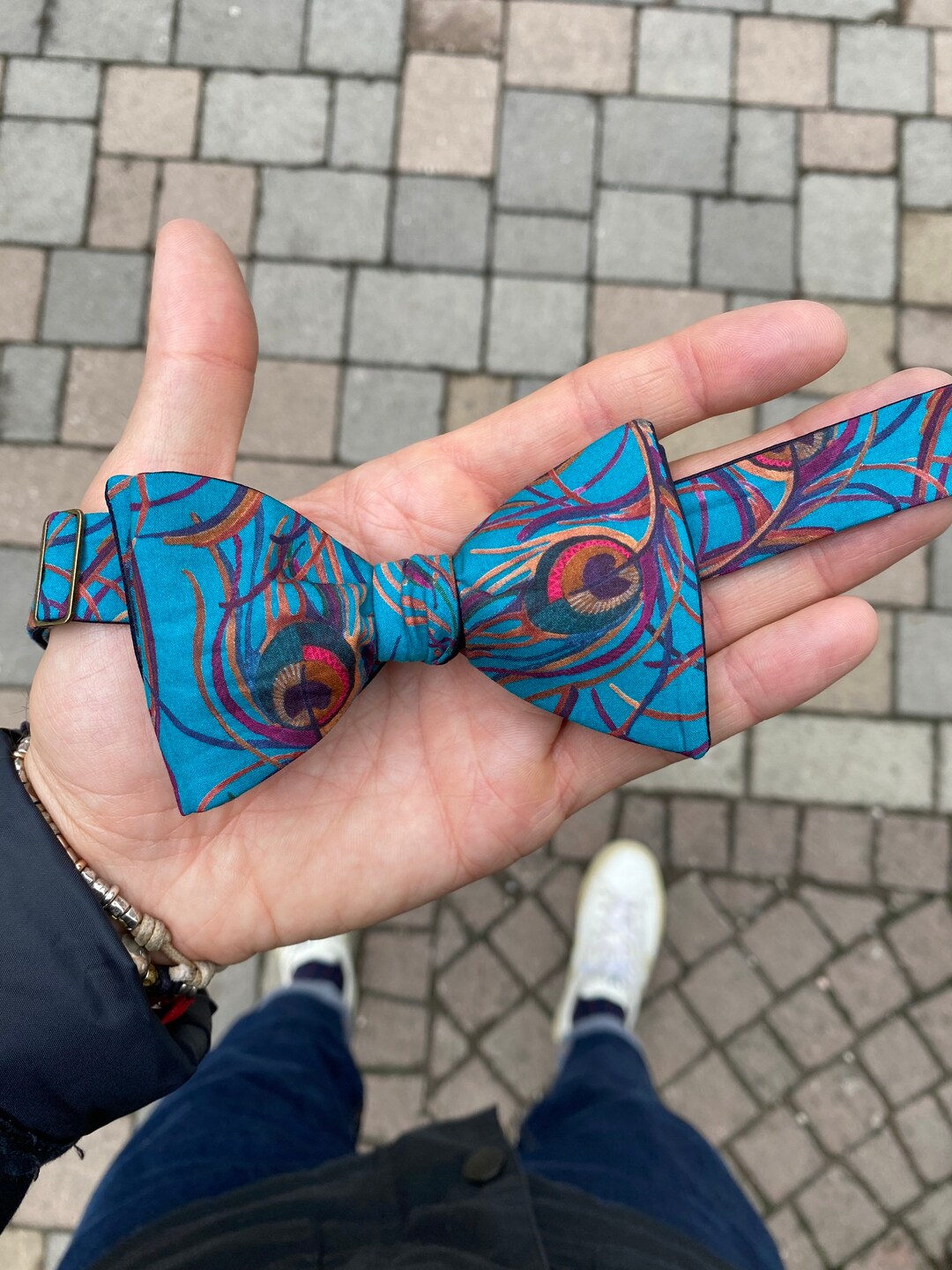 Isadora Bow Tie, Bow Tie, Bowtie, Peacocks, Feathers, Cyan, Blue Silk ...