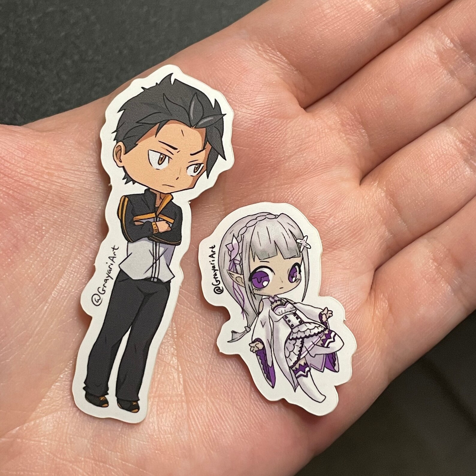 Rezero Chibi Emilia And Subaru Vinyl Stickers Etsy