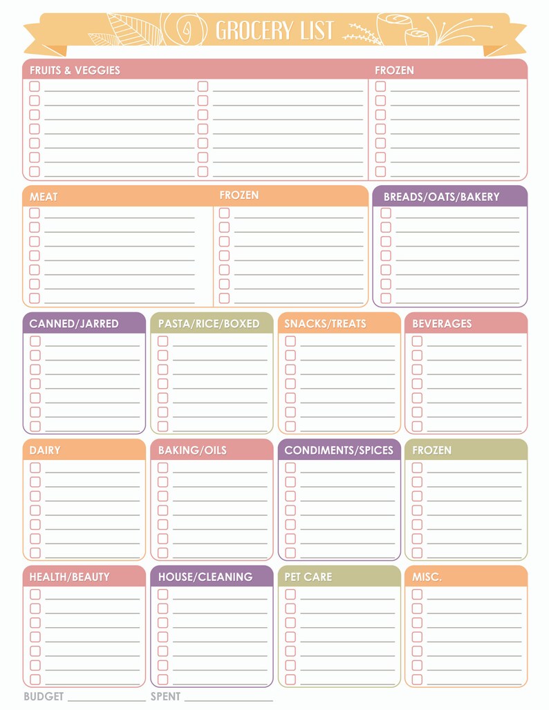 Printable Weekly Grocery List, Digital Food Shopping List, Grocery ...