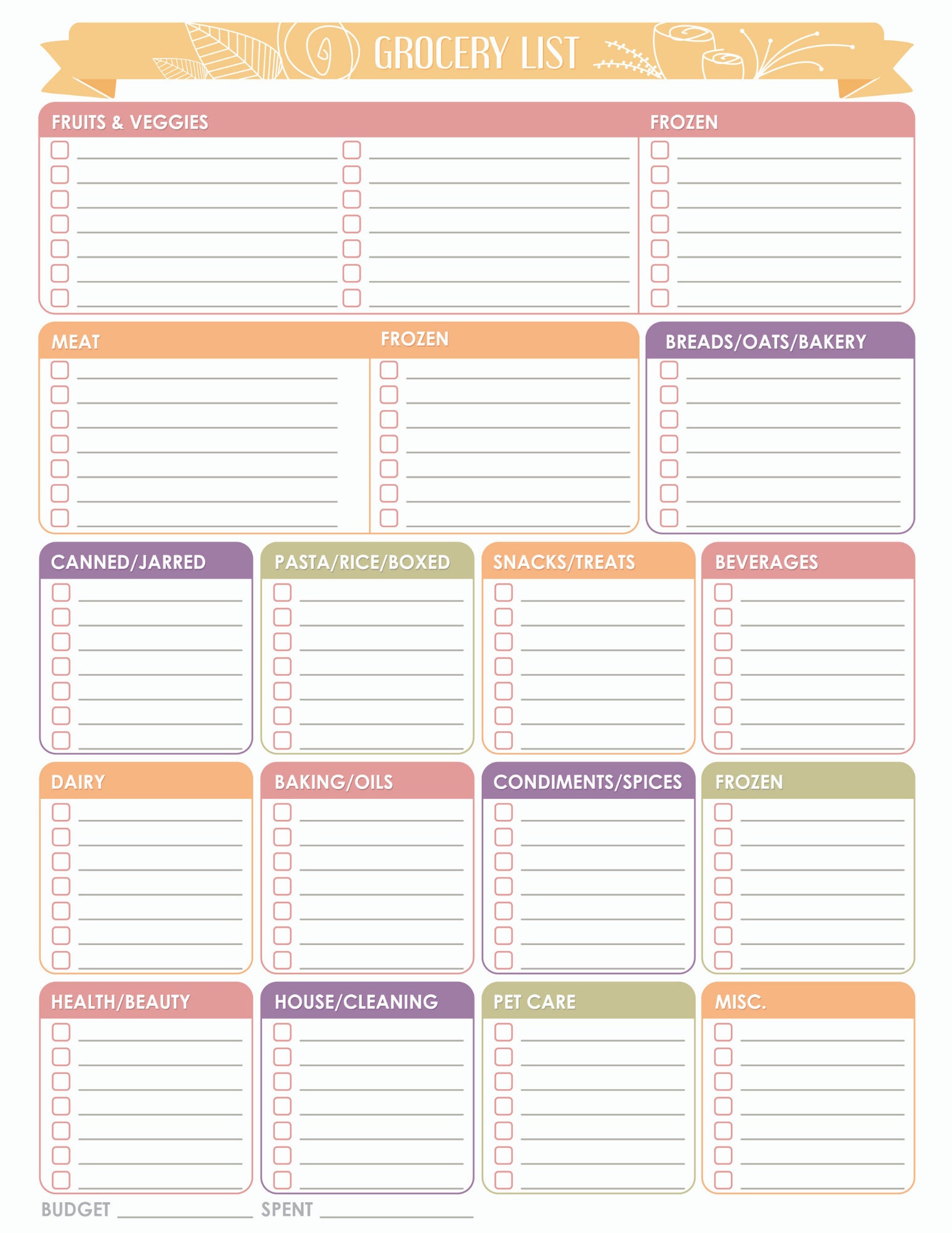 Printable Weekly Grocery List, Digital Food Shopping List, Grocery ...