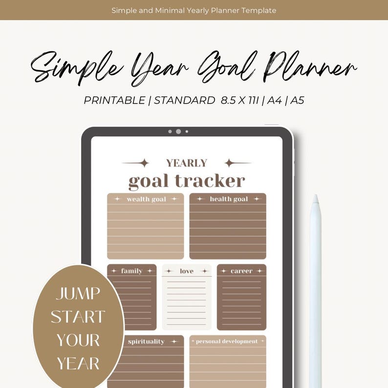 Yearly Goal Tracker - PRINTABLE Journal Page - Goal Journal - Goal ...