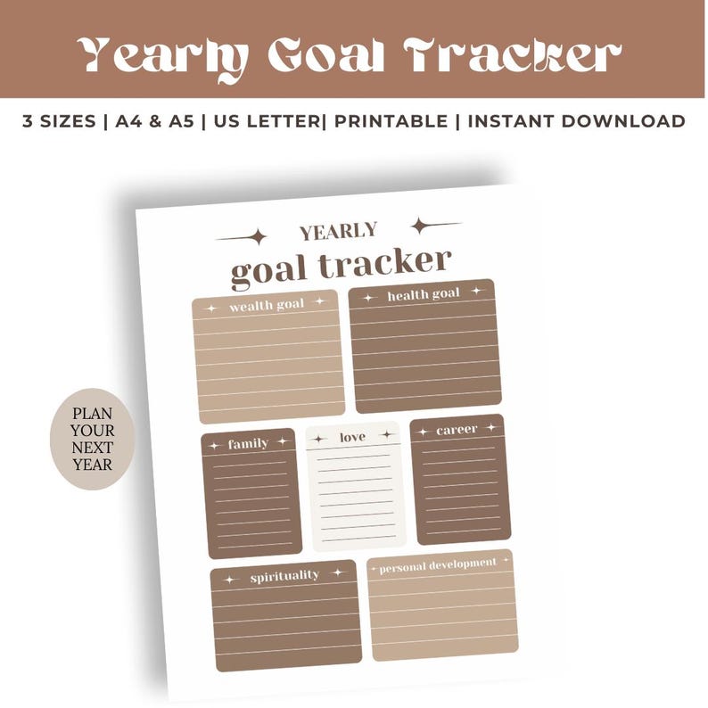 Yearly Goal Tracker - PRINTABLE Journal Page - Goal Journal - Goal ...