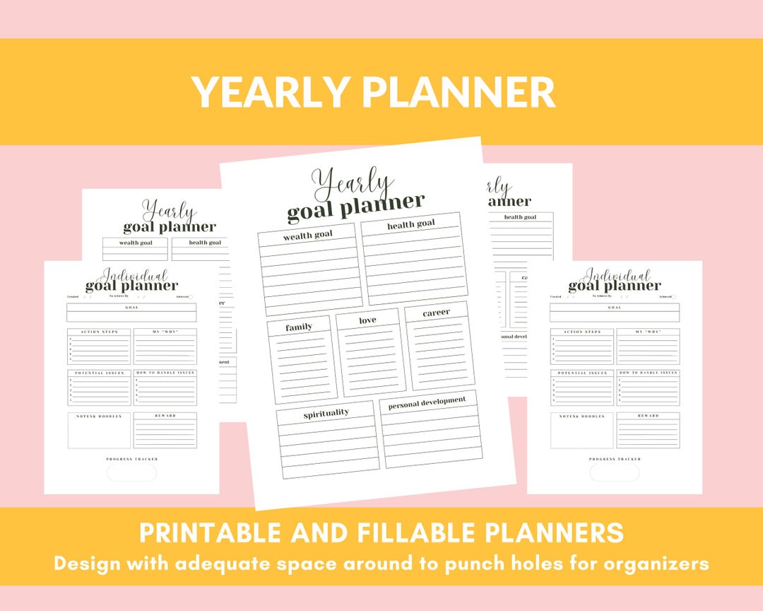 Yearly Goals Printable Template, Annual Planner, Yearly Plan Minimalist ...