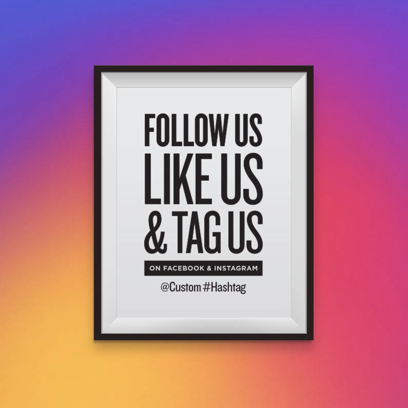 Follow Us, Like Us & Tag Us on Facebook and Instagram With Custom Text ...