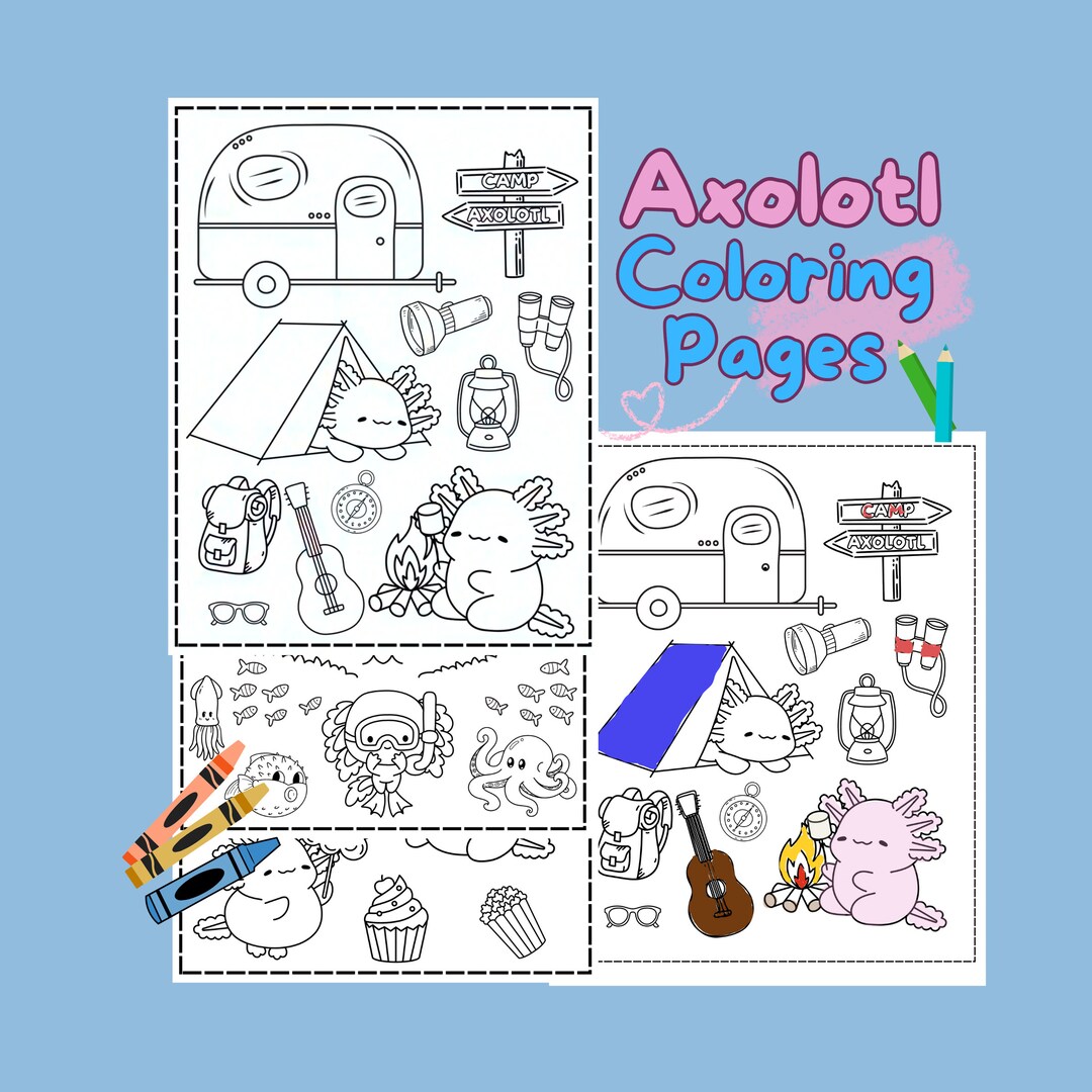 Axolotl Coloring Pages Bundle, Kawaii Coloring 15 Pages, Cute Drawing ...
