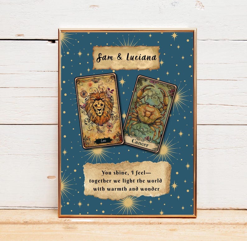 Personalized Couples Zodiac Tarot Cards Print, Cosmic Connection ...