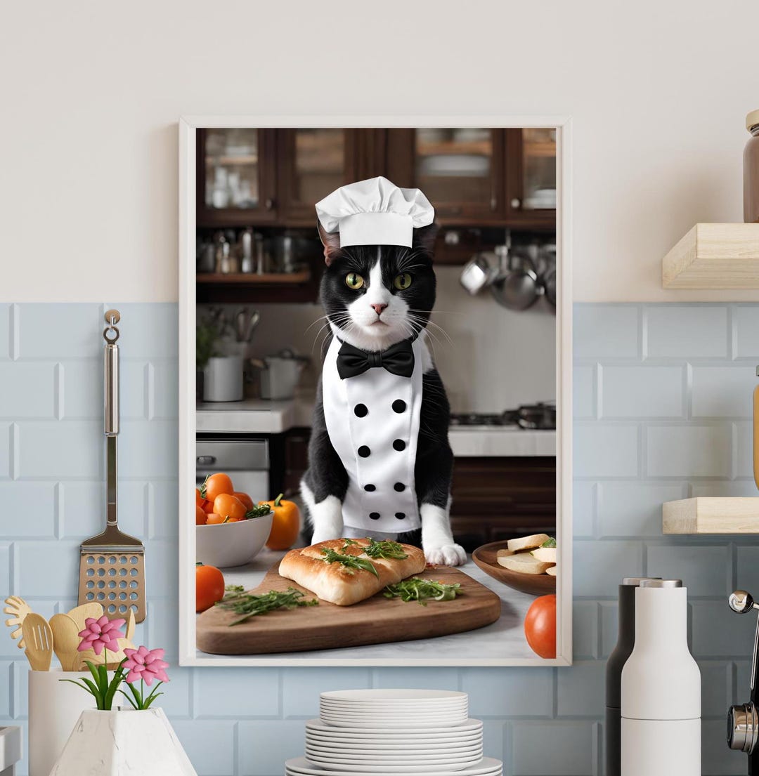 Funny Tuxedo Cat Chef Art Print: Kitchen Pet Portrait (digital Download ...