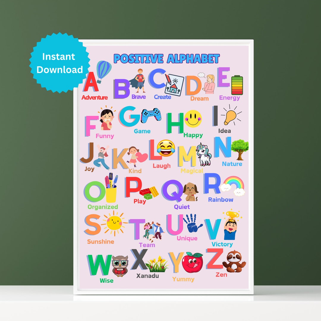 Positive Alphabet Teacher School Wall Art, First Day Back to School ...