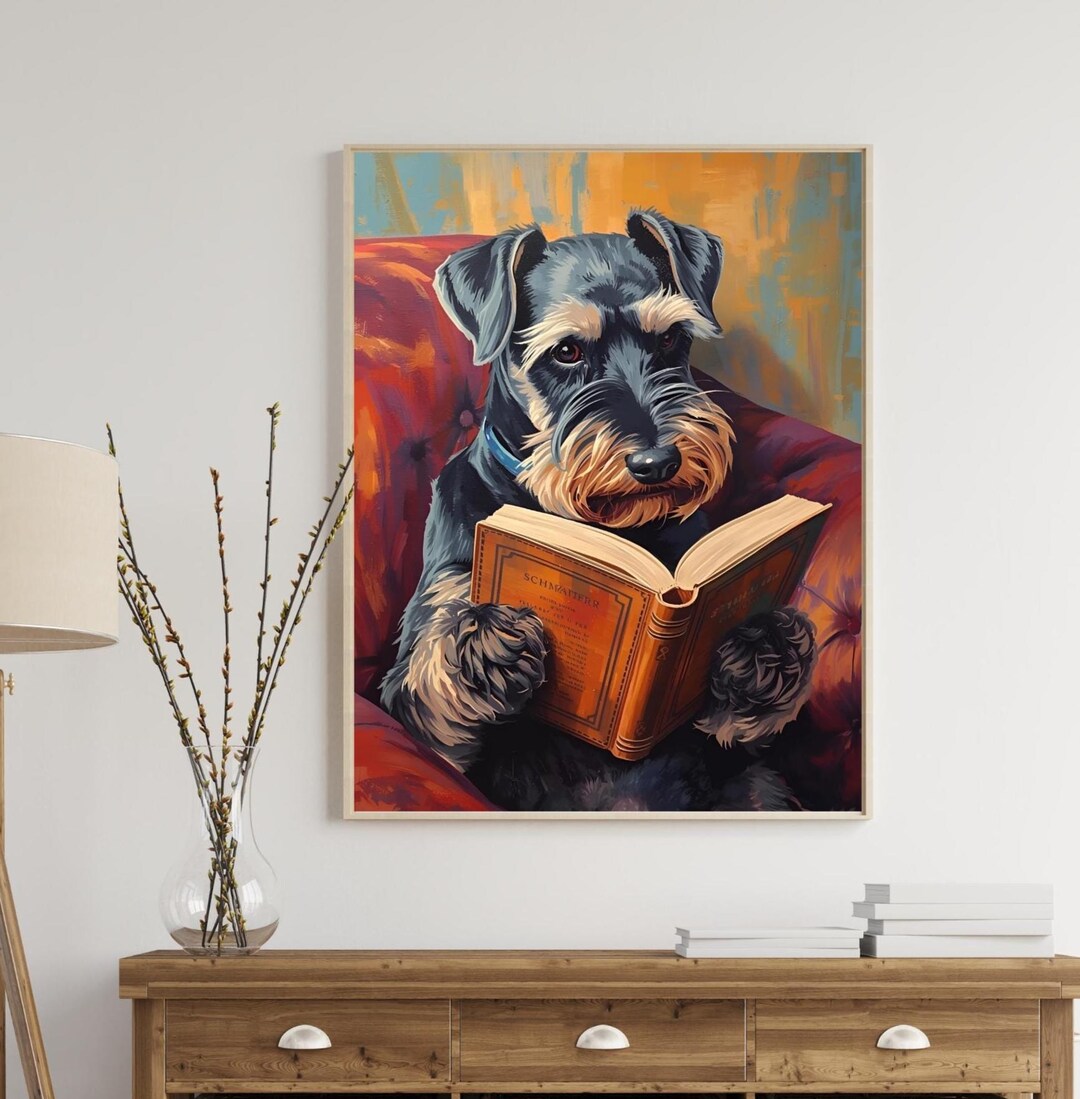 Schnauzer Reading Art Print: Funny Dog Poster, Library or Classroom ...
