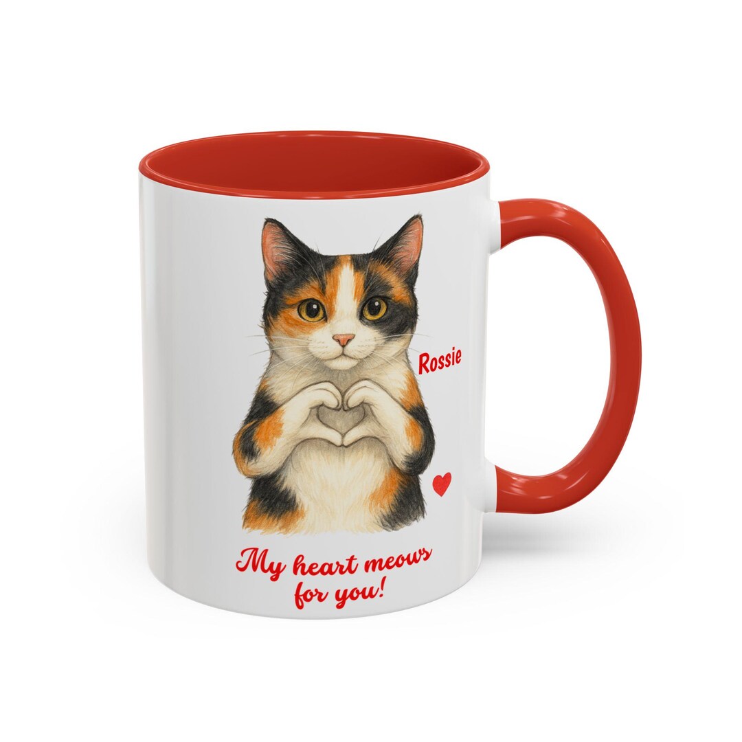 Custom Calico Cat Mug, Personalized Feline Heart Symbol Gift for Cat ...
