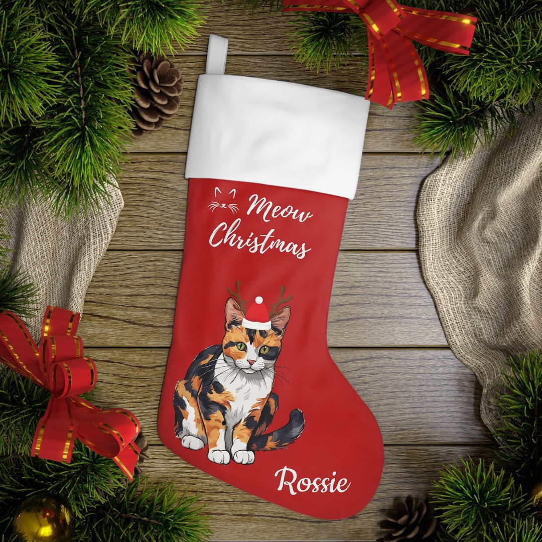 Calico Cat Holiday Stocking Personalized, Christmas Stocking Cats, Tri ...