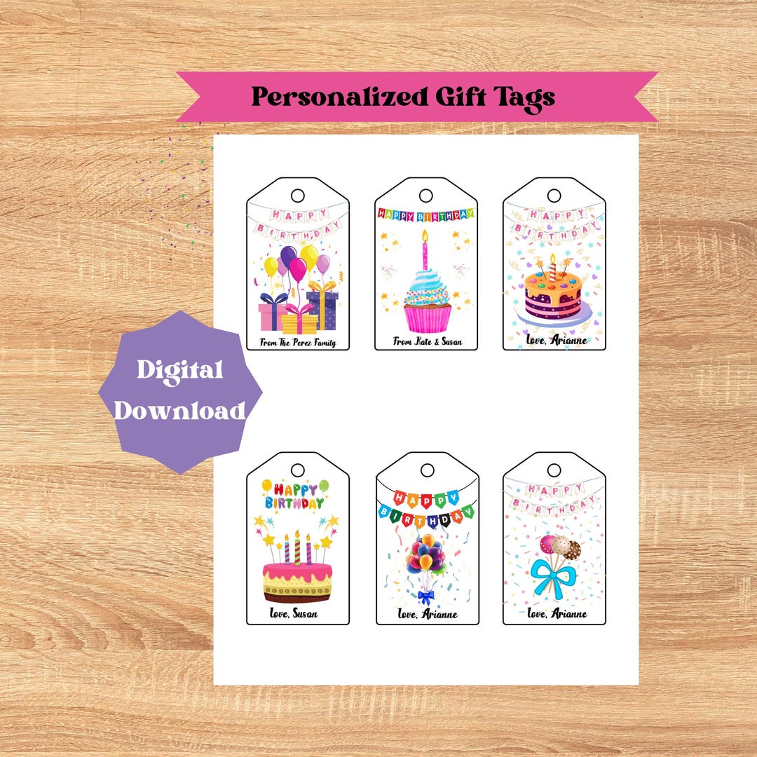 Personalized Birthday Gift Tags: Printable Celebration Tags (PDF ...