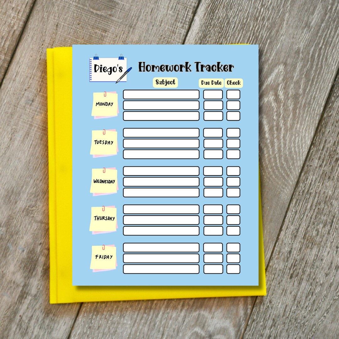 Personalized Homework Planner Printable, Homework Tracker Log for Kids ...