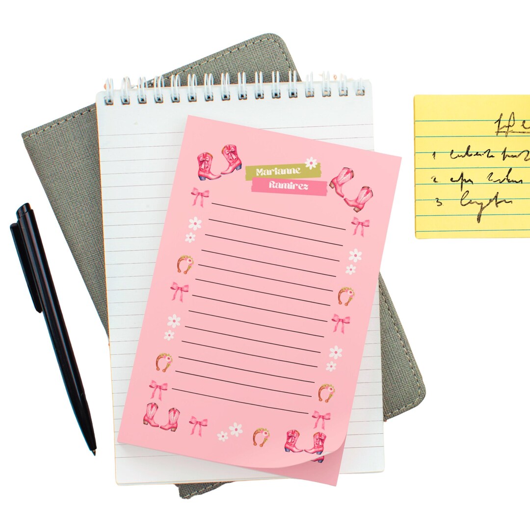 Girly Personalized Notepad Cowgirl Boots Country Western Sticky Notes ...