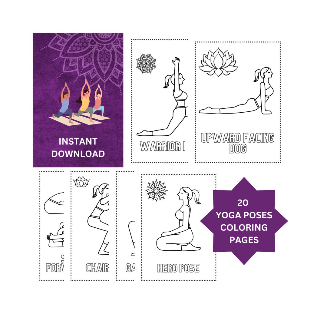 21 Yoga Poses Coloring Pages Bundle, Yoga Lover Gift Ideas, Yogi ...