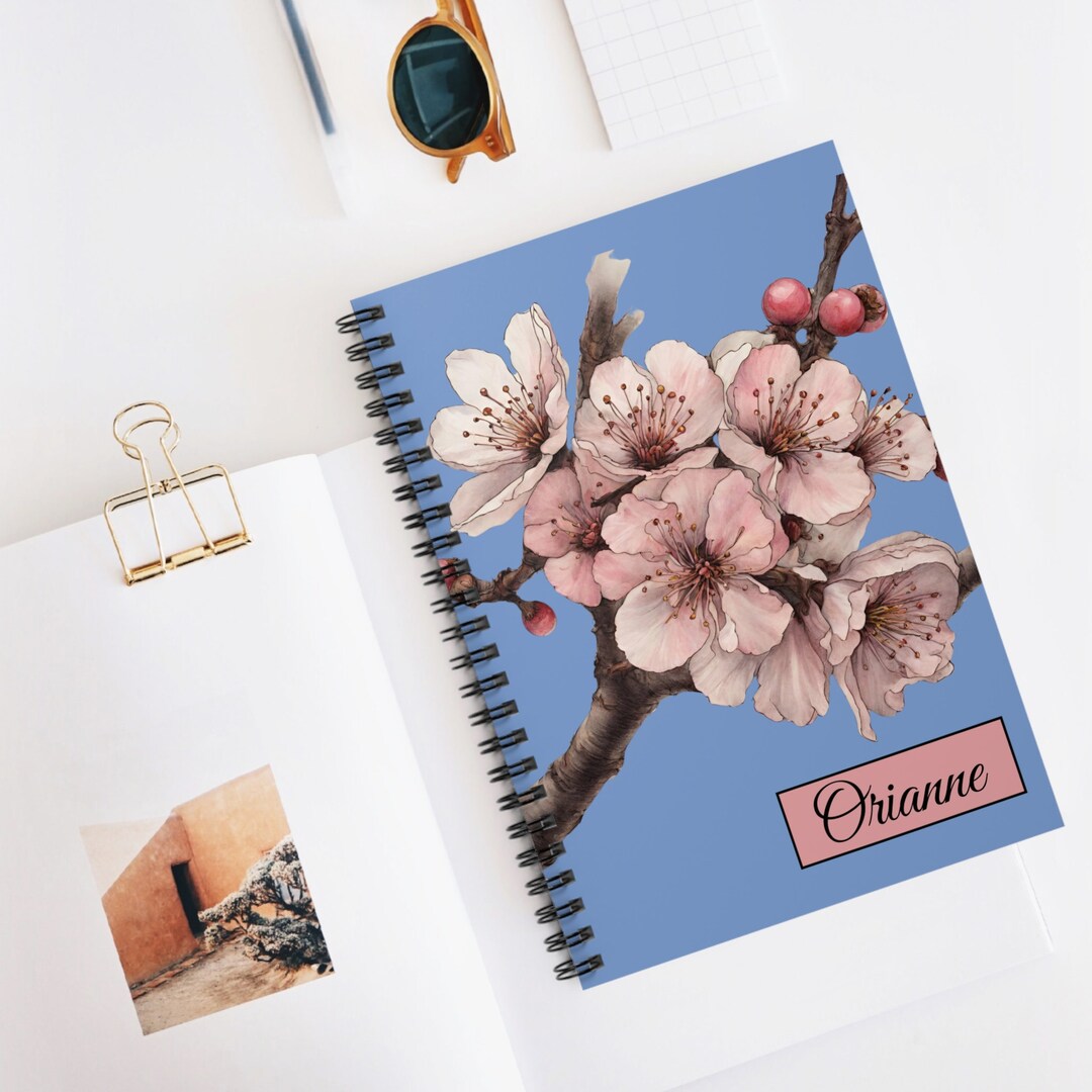 Custom Floral Notebook, Sakura Cherry Blossom Spiral Notebook Ruled ...