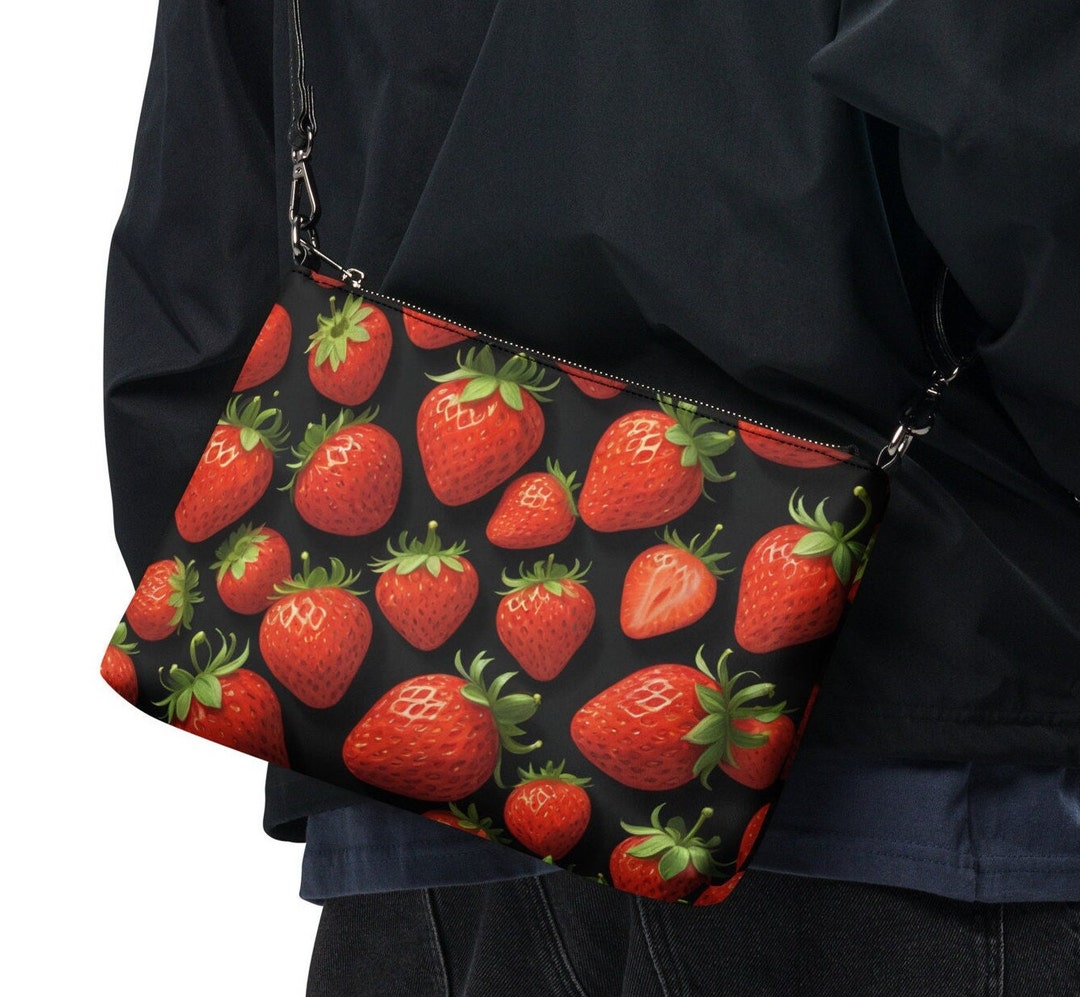 Strawberry Vegan Leather Bag, Unique Crossbody Bag Strawberries Design ...