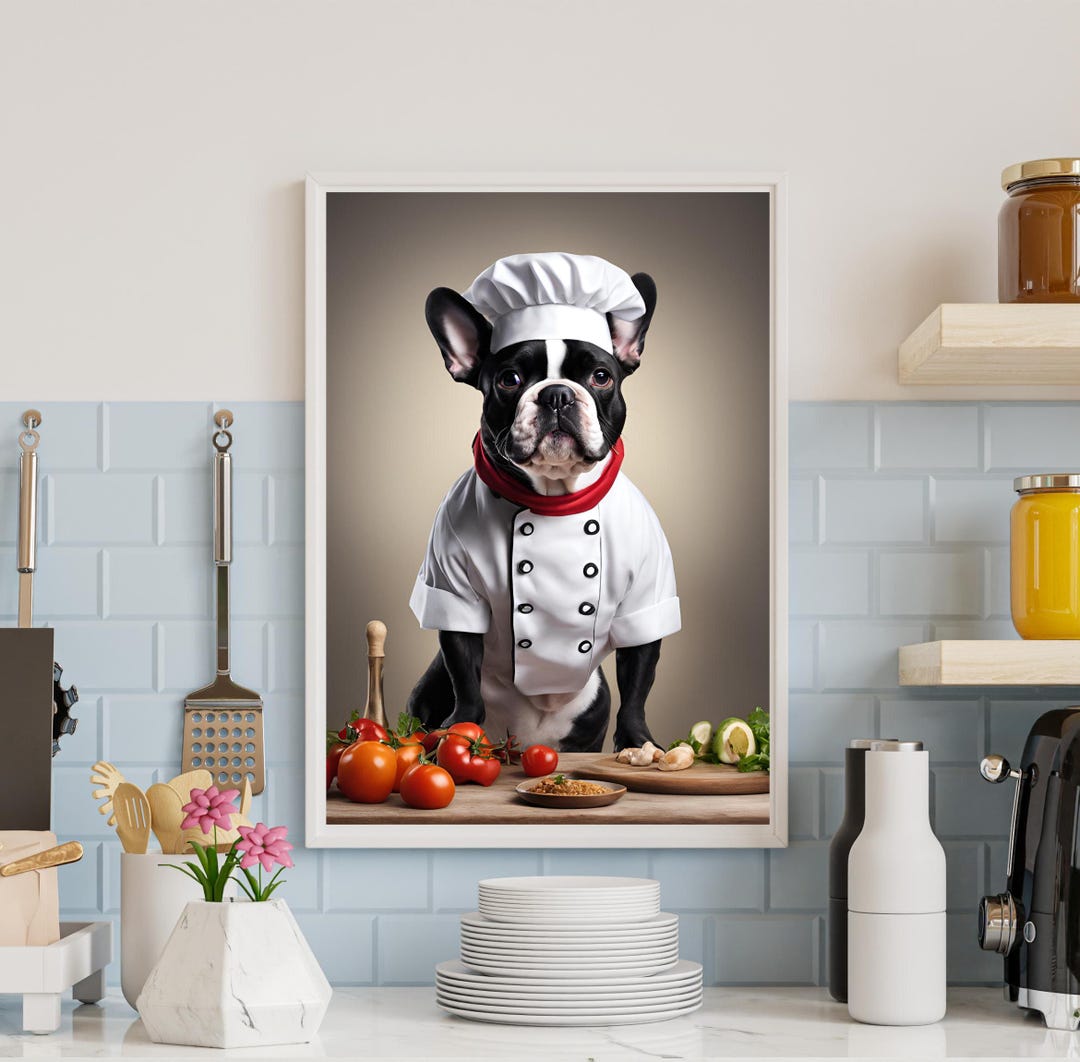French Bulldog Kitchen Art Instant Download, Funny Chef Pet Portrait ...