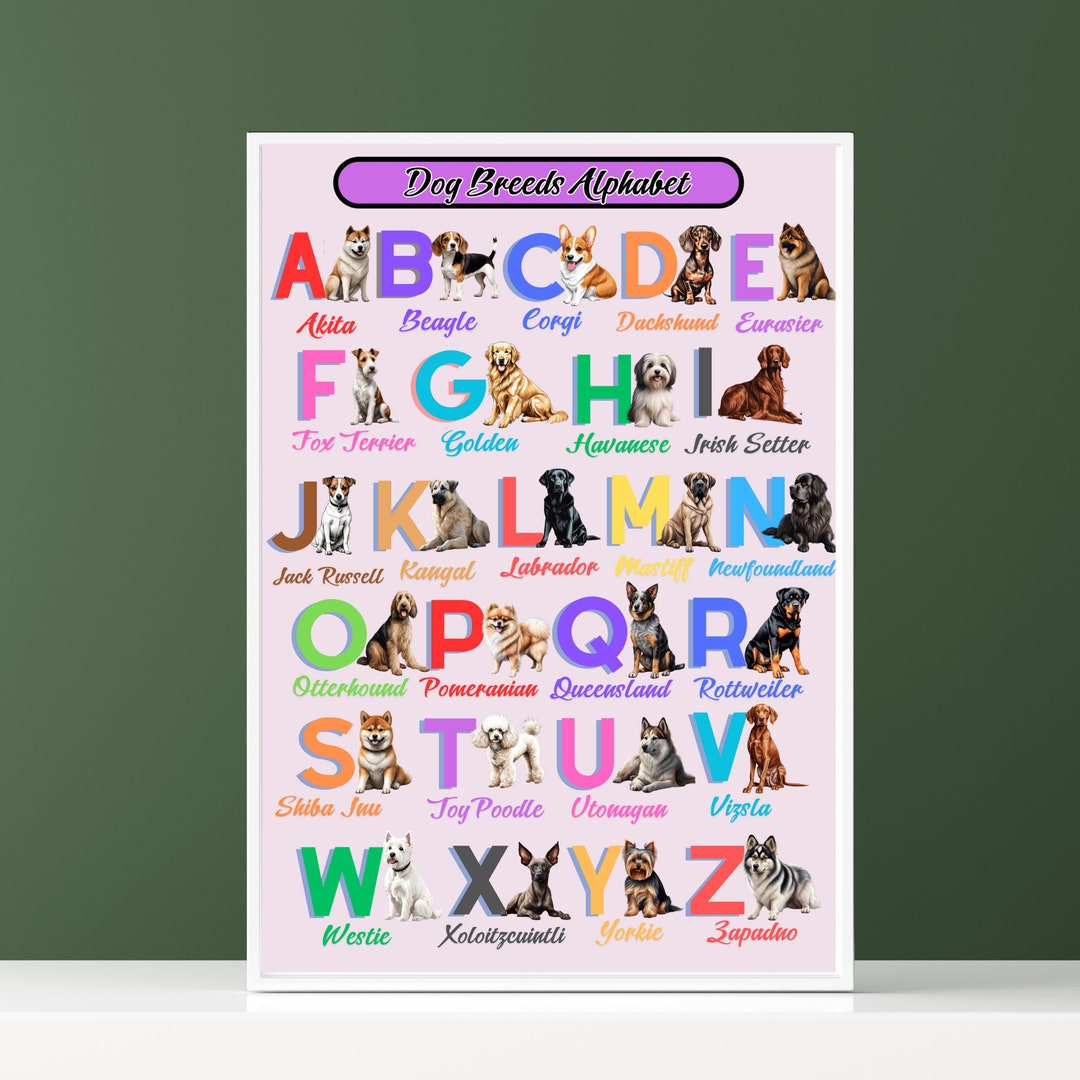 Affiche de l'alphabet races de chiens, art mural chiot, décoration de ...