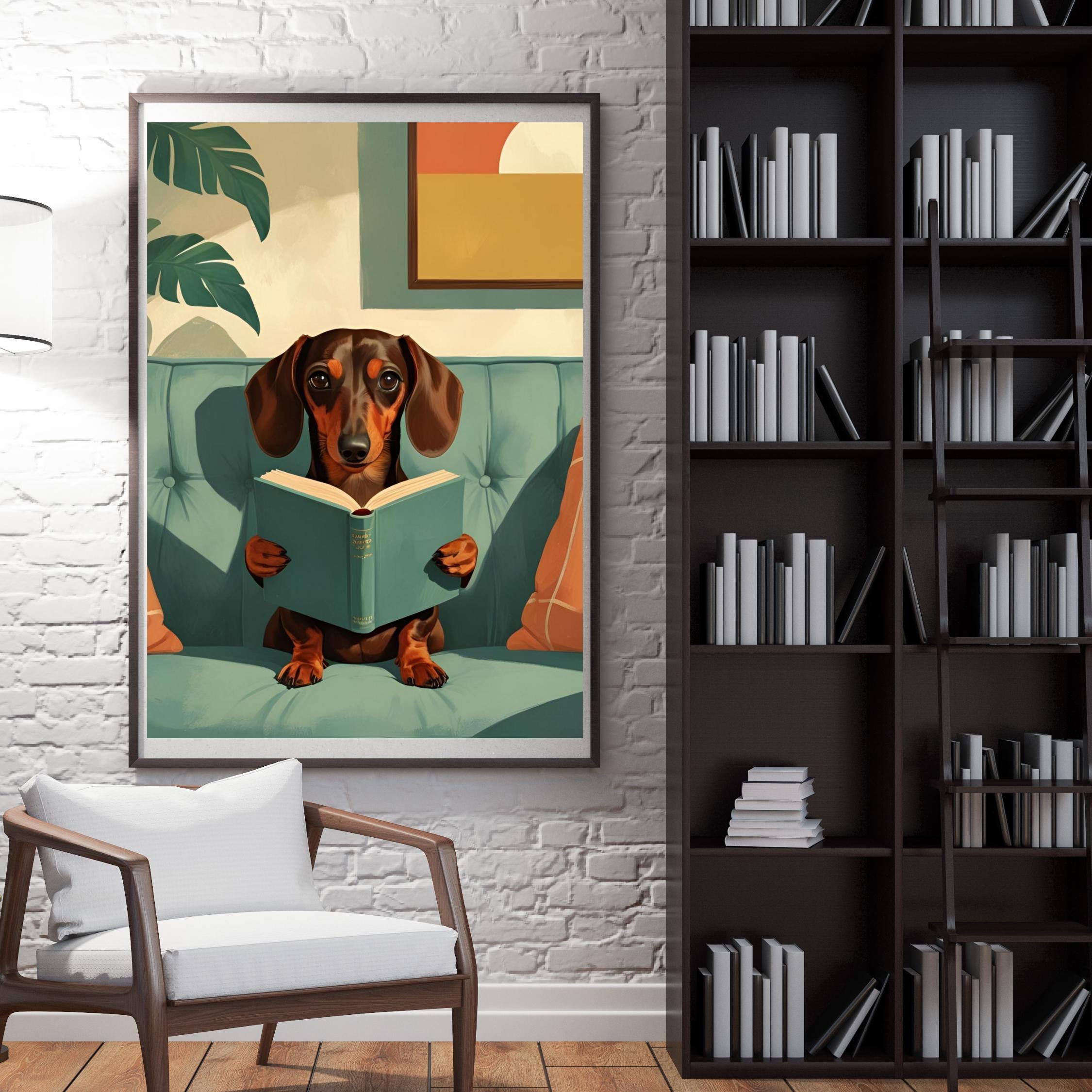Dachshund Reading Poster, Weiner Dog Matte Poster for Animal Lovers ...
