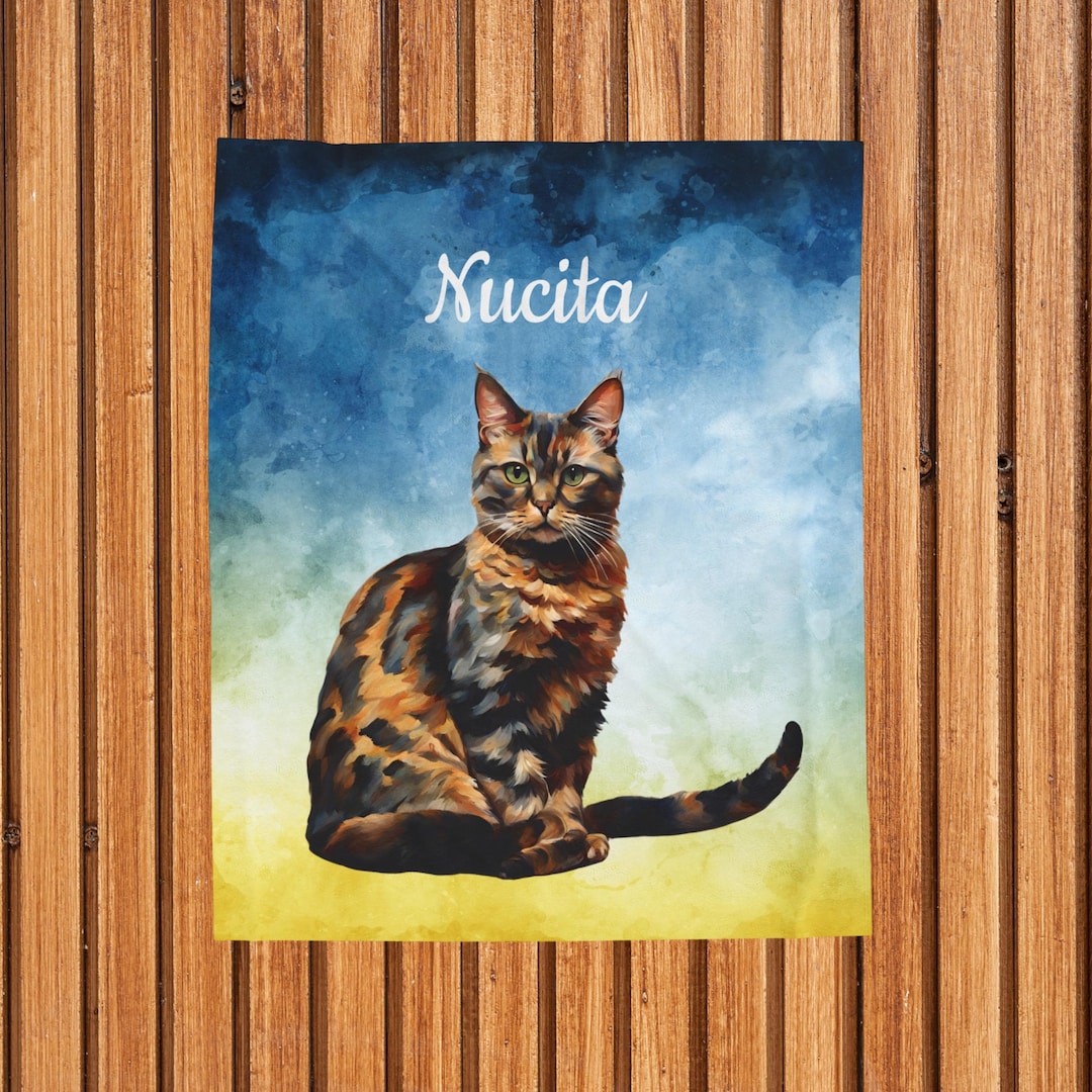 Tortoiseshell Cat Personalized Blanket, Plush Velveteen Throw Blanket ...