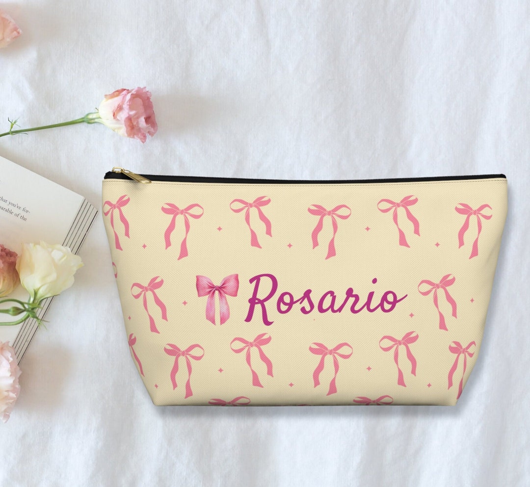 Custom Bow Name Pouch, Coquette Bachelorette Bridesmaid Personalized ...