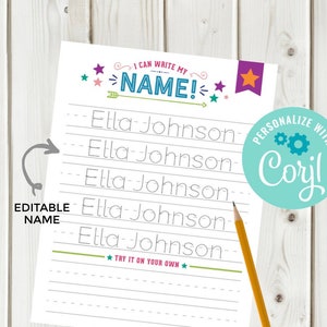 Editable Name Practice Sheet - Instant Download - Etsy