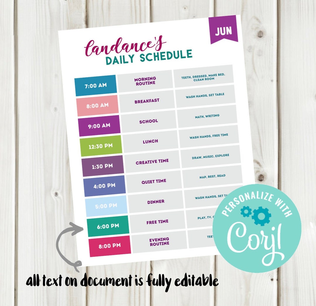Editable Monthly Daily Schedule - Instant Download - Etsy