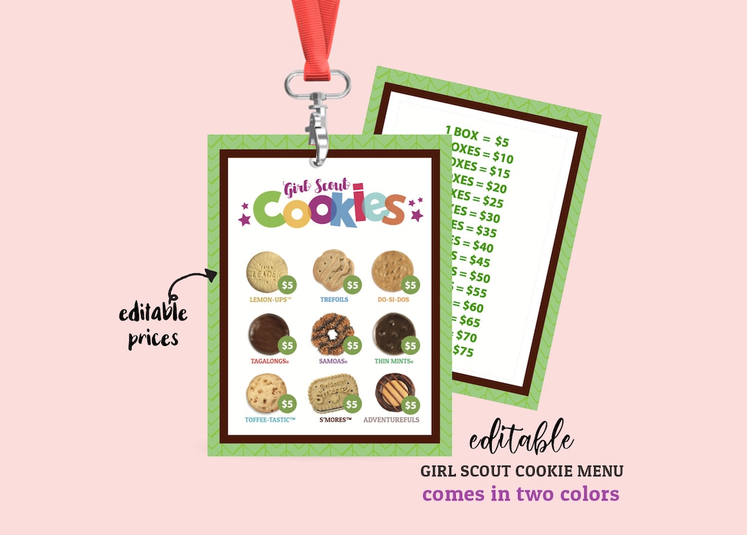 LBB Girl Scout Cookie Lanyard all 9 Cookies Editable Prices Printable ...