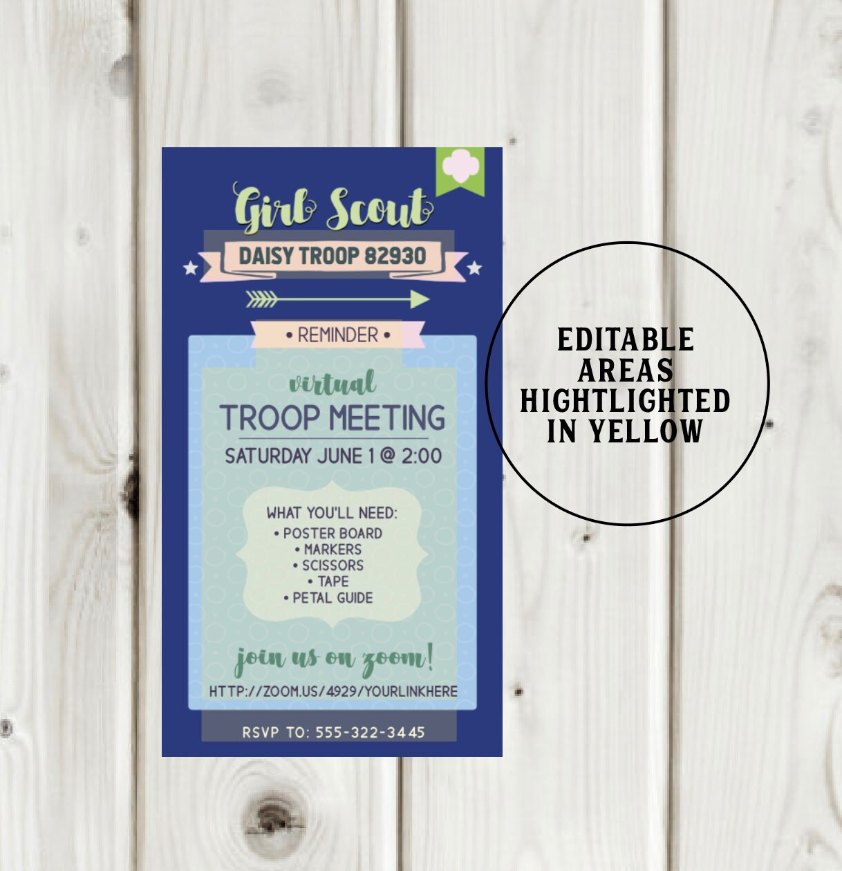 Virtual Daisy Girl Scout Meeting Invite or Reminder Social - Etsy