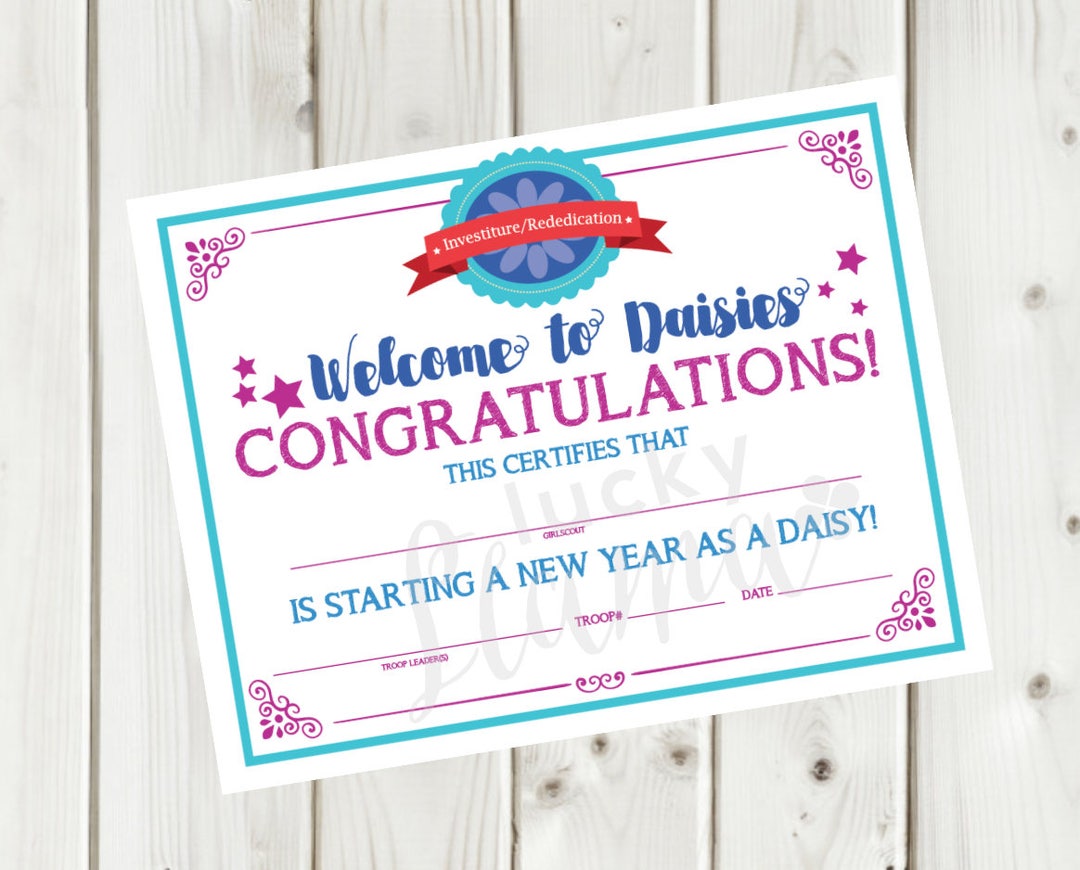 Girl Scouts Investiture/rededication Certificate- Welcome to Daisies - Etsy