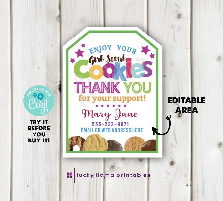 Editable Girl Scout Cookie Gift Tag Instant Download - Etsy