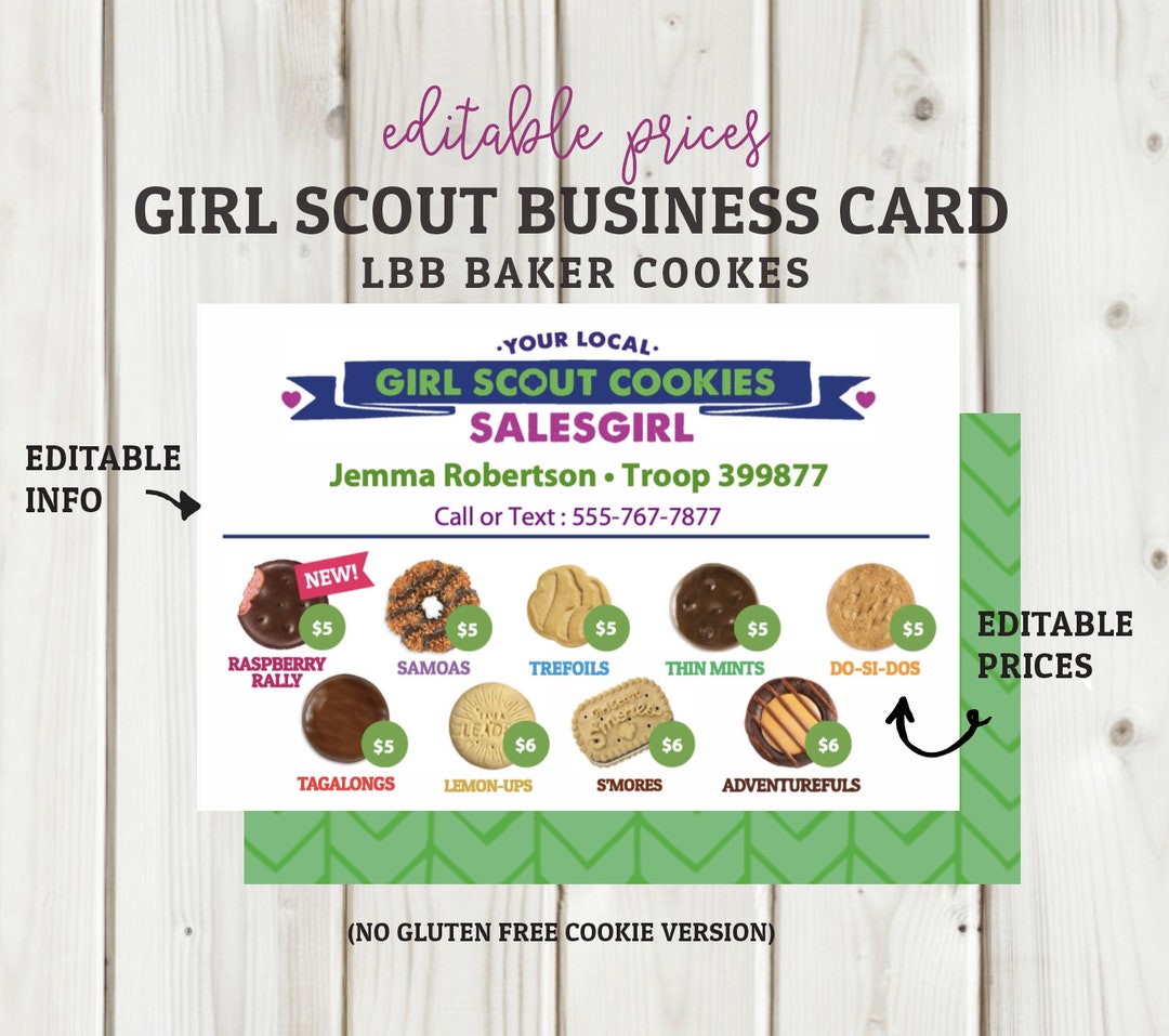 Editable LBB Girl Scout Cookie Business Cards 9 Cookies No - Etsy
