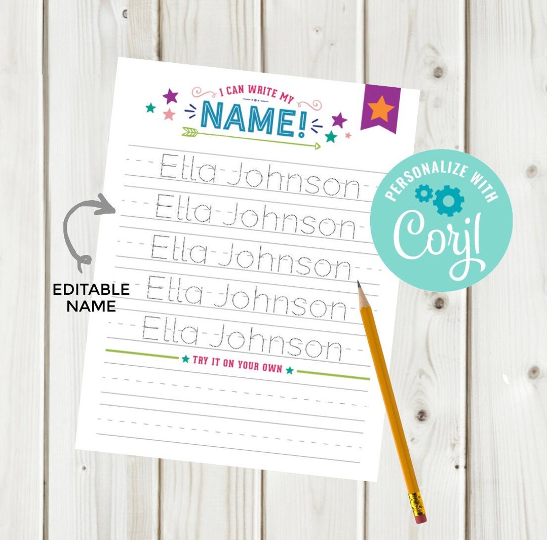 Editable Name Practice Sheet - Instant Download - Etsy